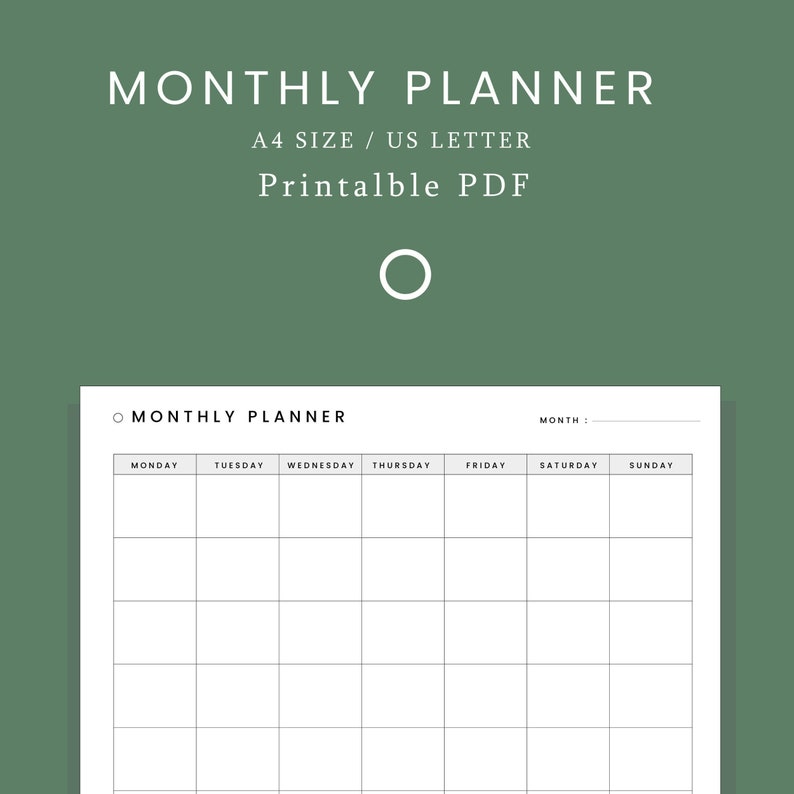 Printable Monthly Planner Landscape Monthly Planner Instant | Etsy