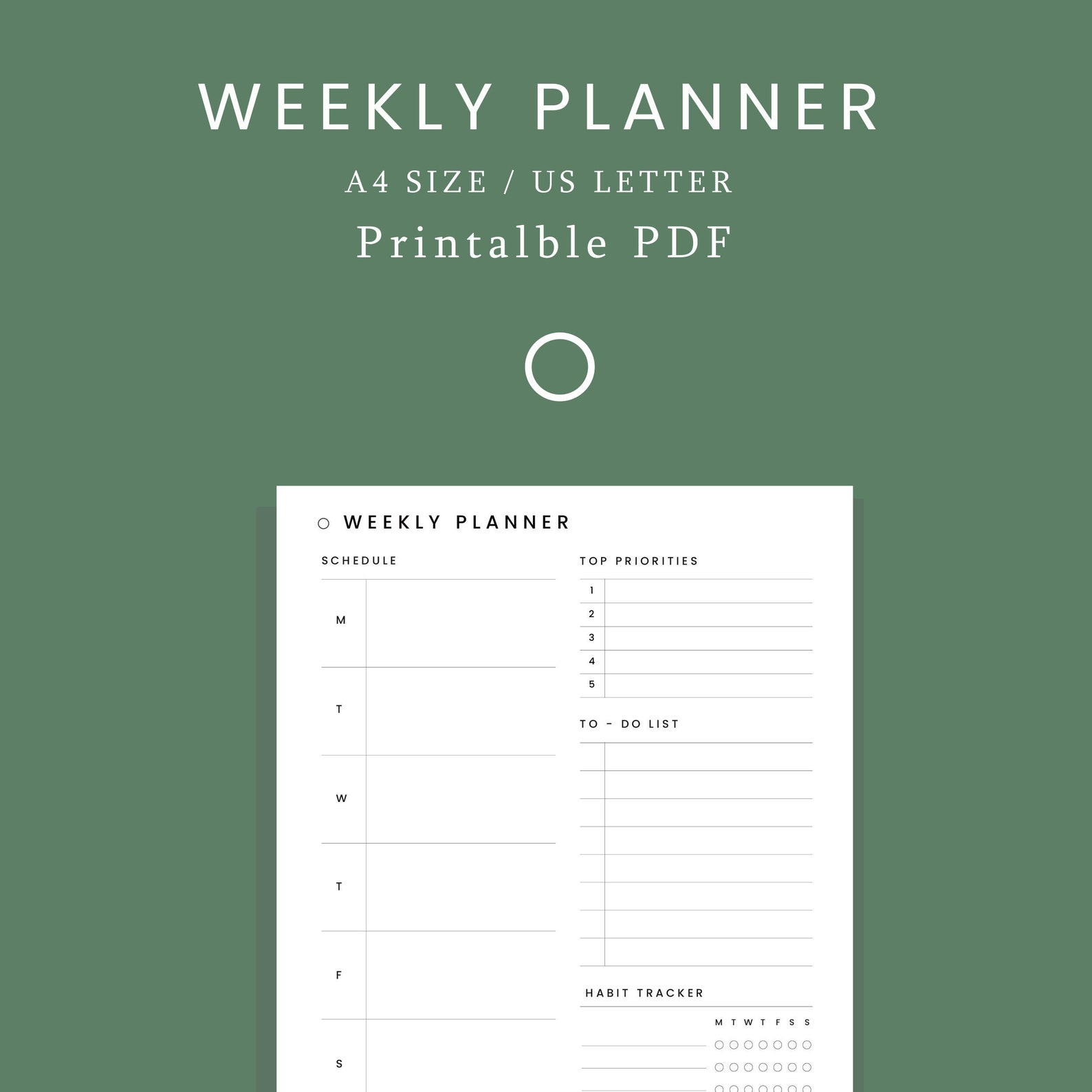 Printable Minimalist Weekly Planner Weekly Schedule Weekly | Etsy