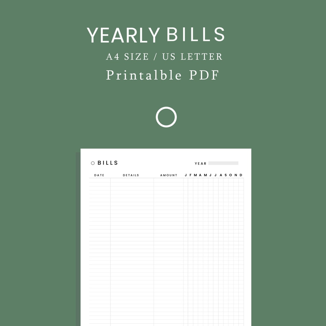 Yearly Bill Tracker Printable A4 US Letter size Monthly Bill | Etsy
