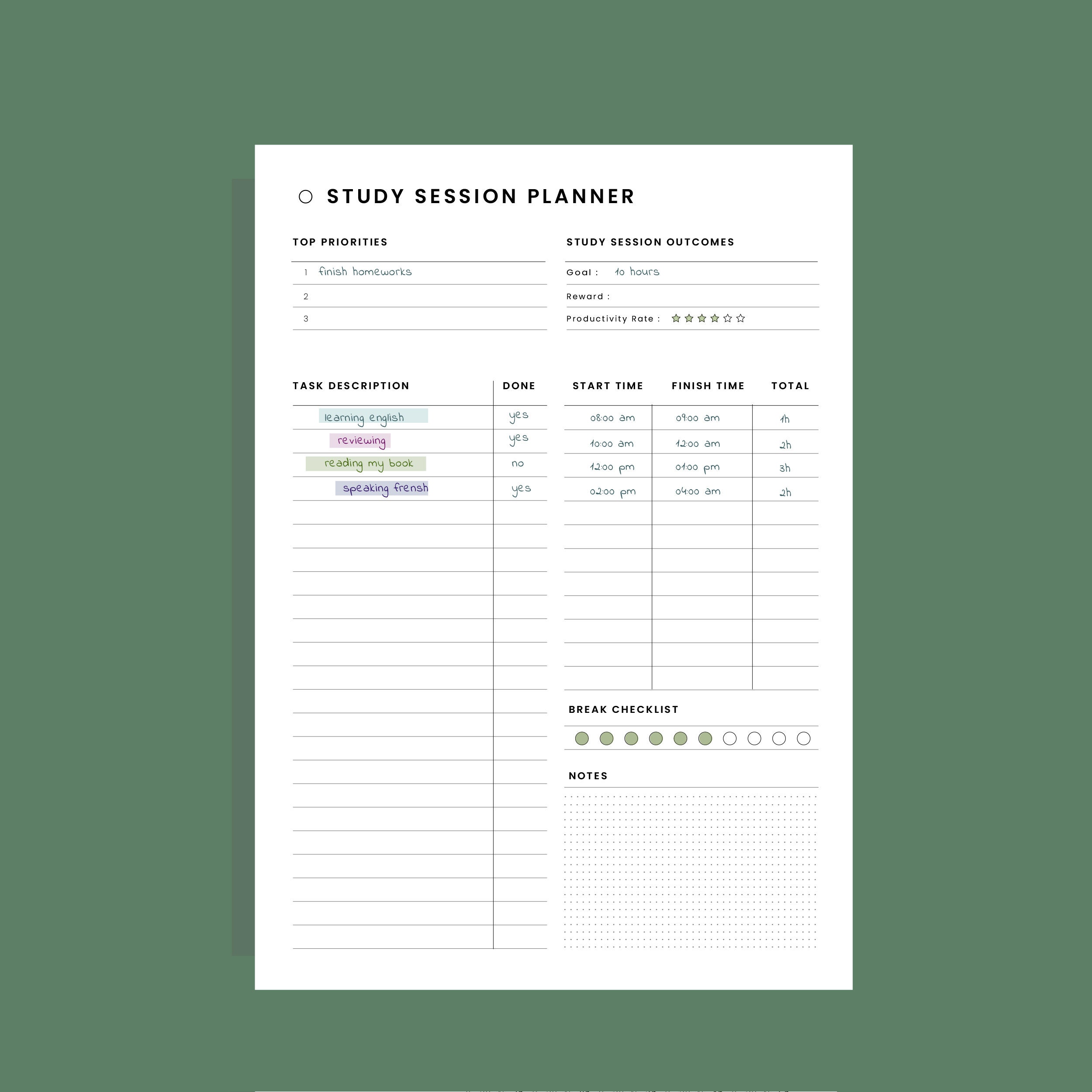Printable Study Session | Student Organiser, Back to School, College ...