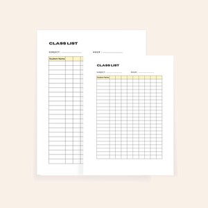 Class List Planner Printable and Digital for Teachers Attendance ...