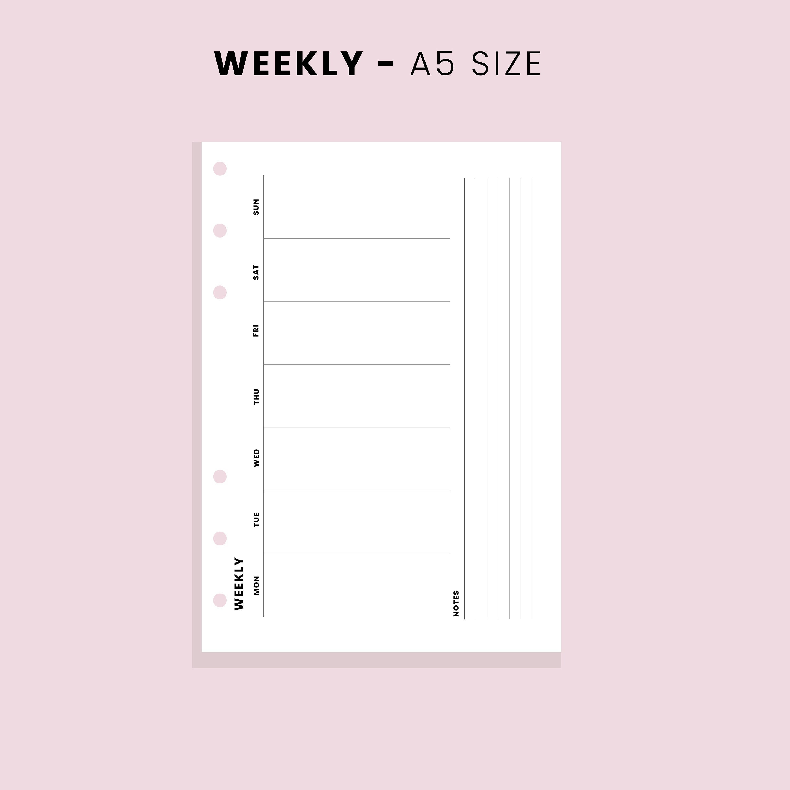 Week on 1 Page WO1P Horizontal Weekly Planner Printable A5 Planner ...