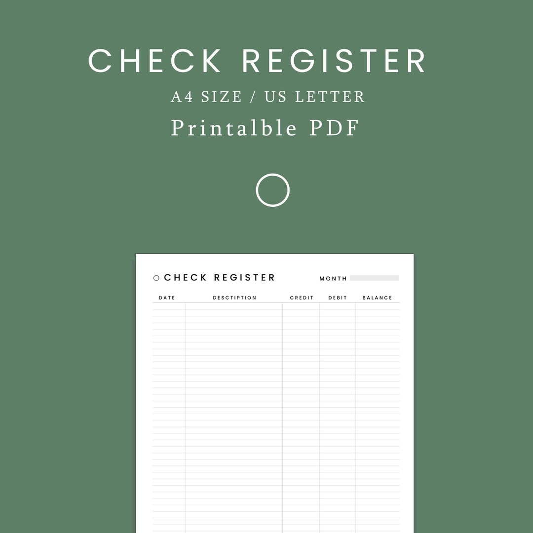 Printable Checkbook Register A4 US Letter Size, Checking Register ...