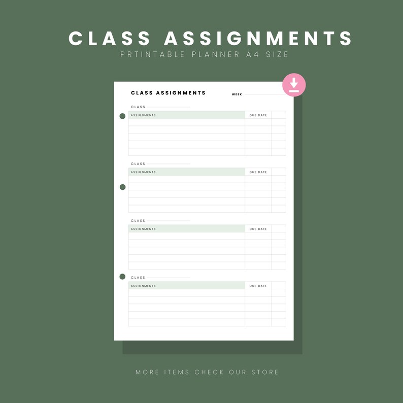 Printable Assignment Worksheet , School Project Planner , College ...