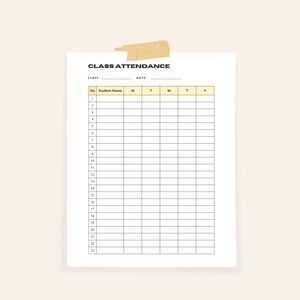 Class Attendance Tracker Printable Sheet for Student Names + Daily Check-in Printable & Digital ...