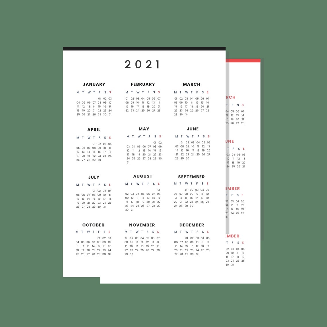 Printable A4 - US Letter Size Calendar , 2021 Calendar Monday Start ...