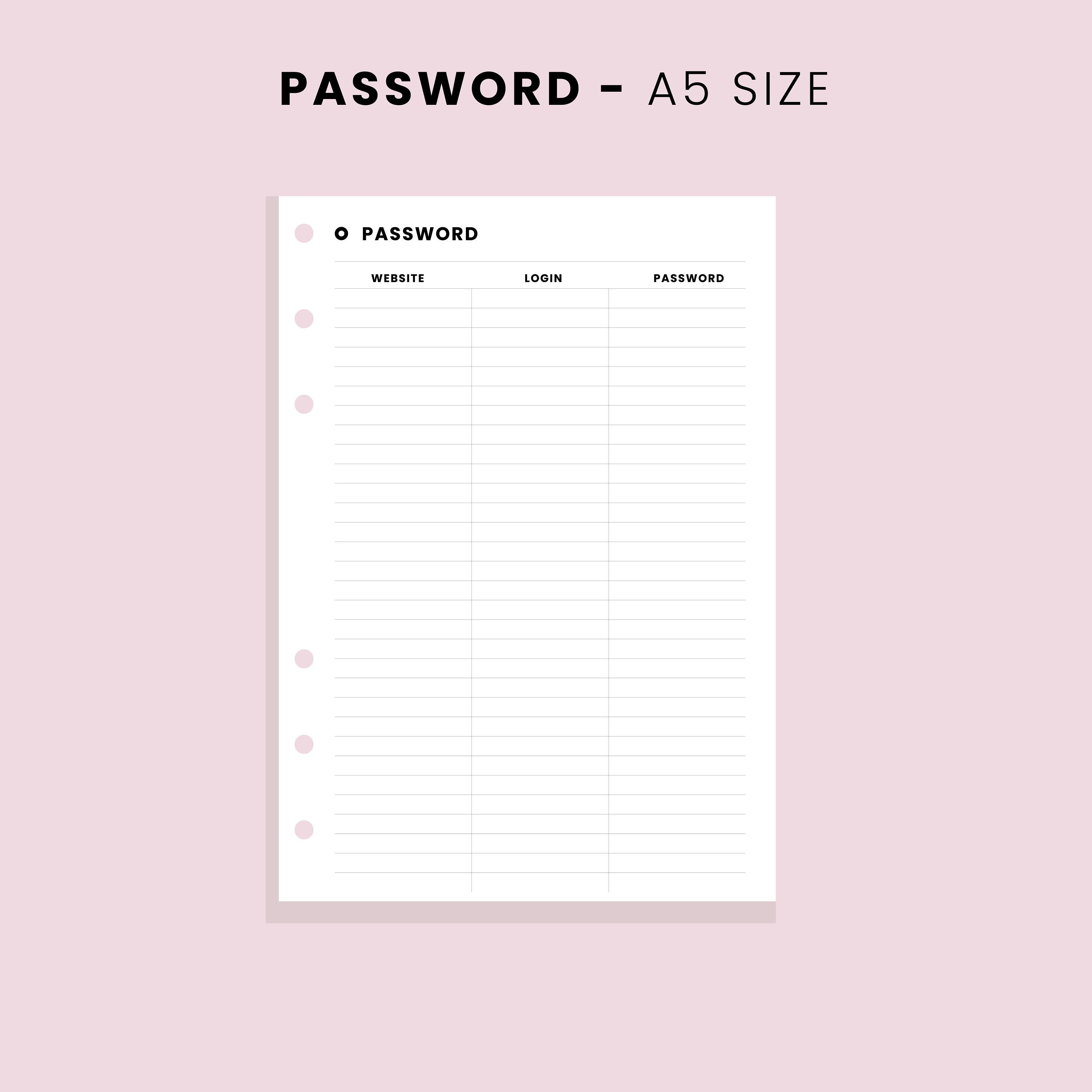 Printable Personal Planner Inserts Password Keeper / Log | Kikki K ...