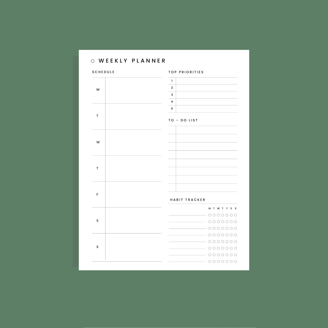 Printable Minimalist Weekly Planner Weekly Schedule Weekly | Etsy