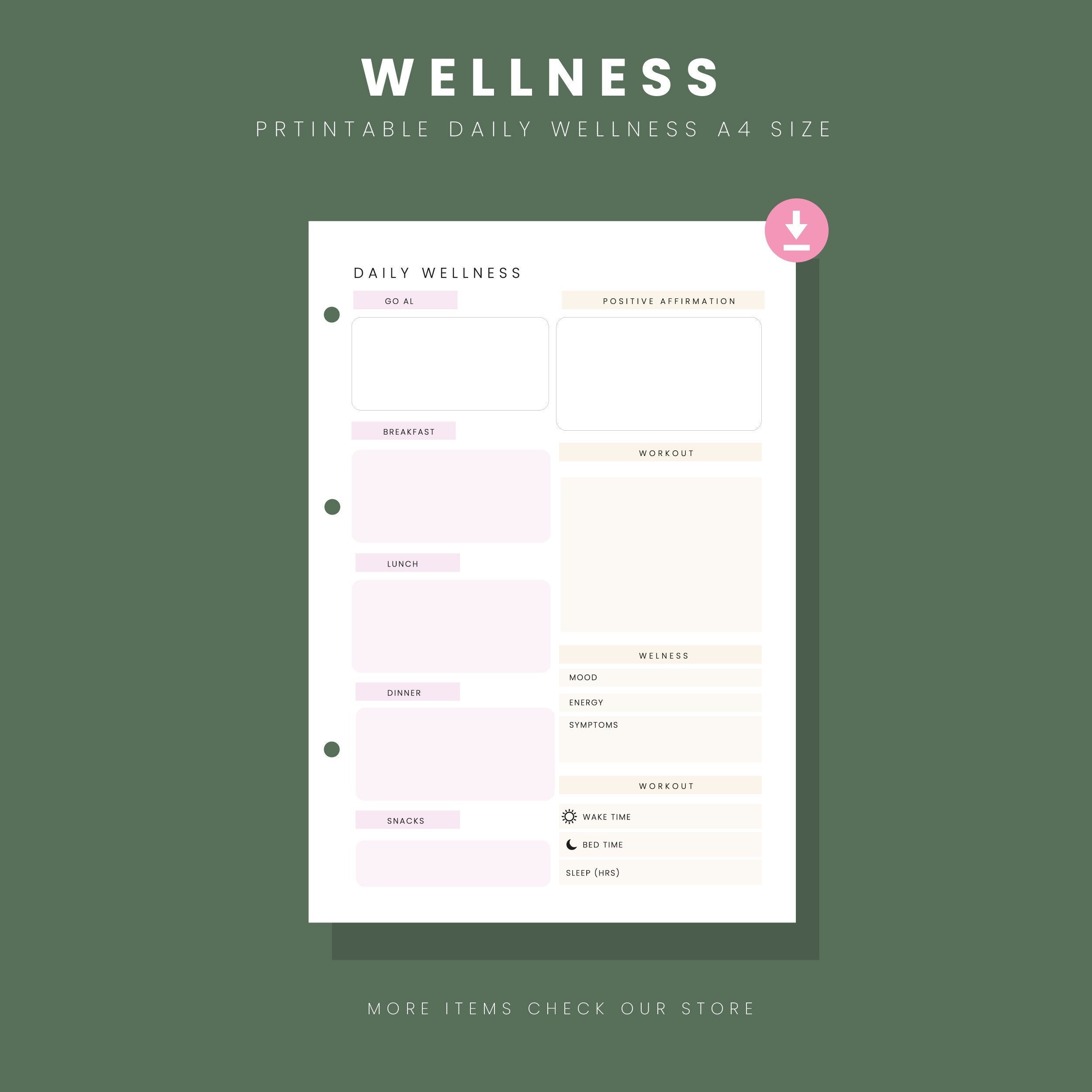 Printable Wellness Planner | A4 Printable Inserts | Day Schedule ...