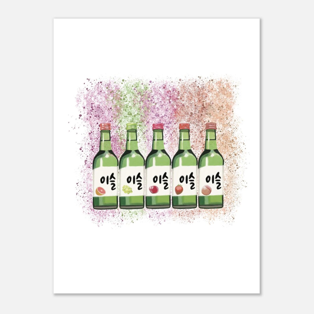 Vibrant Soju Bottle Art Print - Korean Drink Illustration, K-pop Decor ...