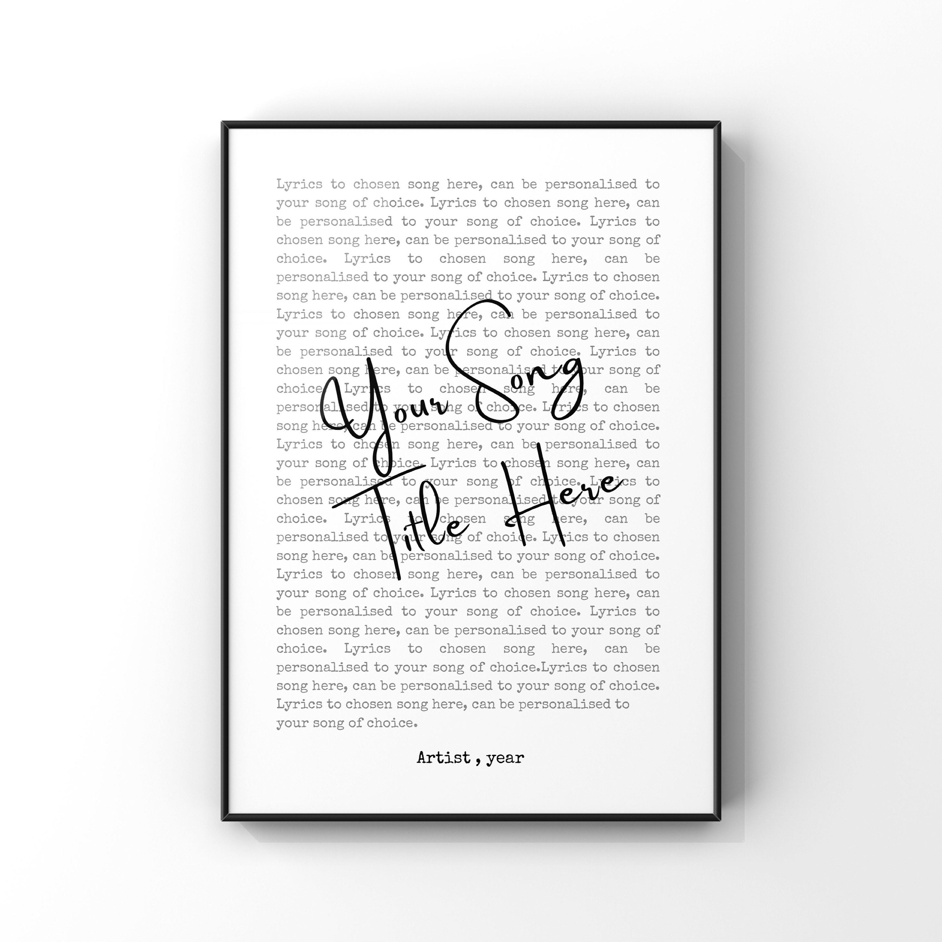 Personalised Lyric Poster Song Lyric Poster Anniversary | Etsy