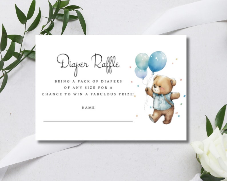 Teddy Bear Diaper Raffle Card, Baby Shower, Diaper Raffle Tickets ...