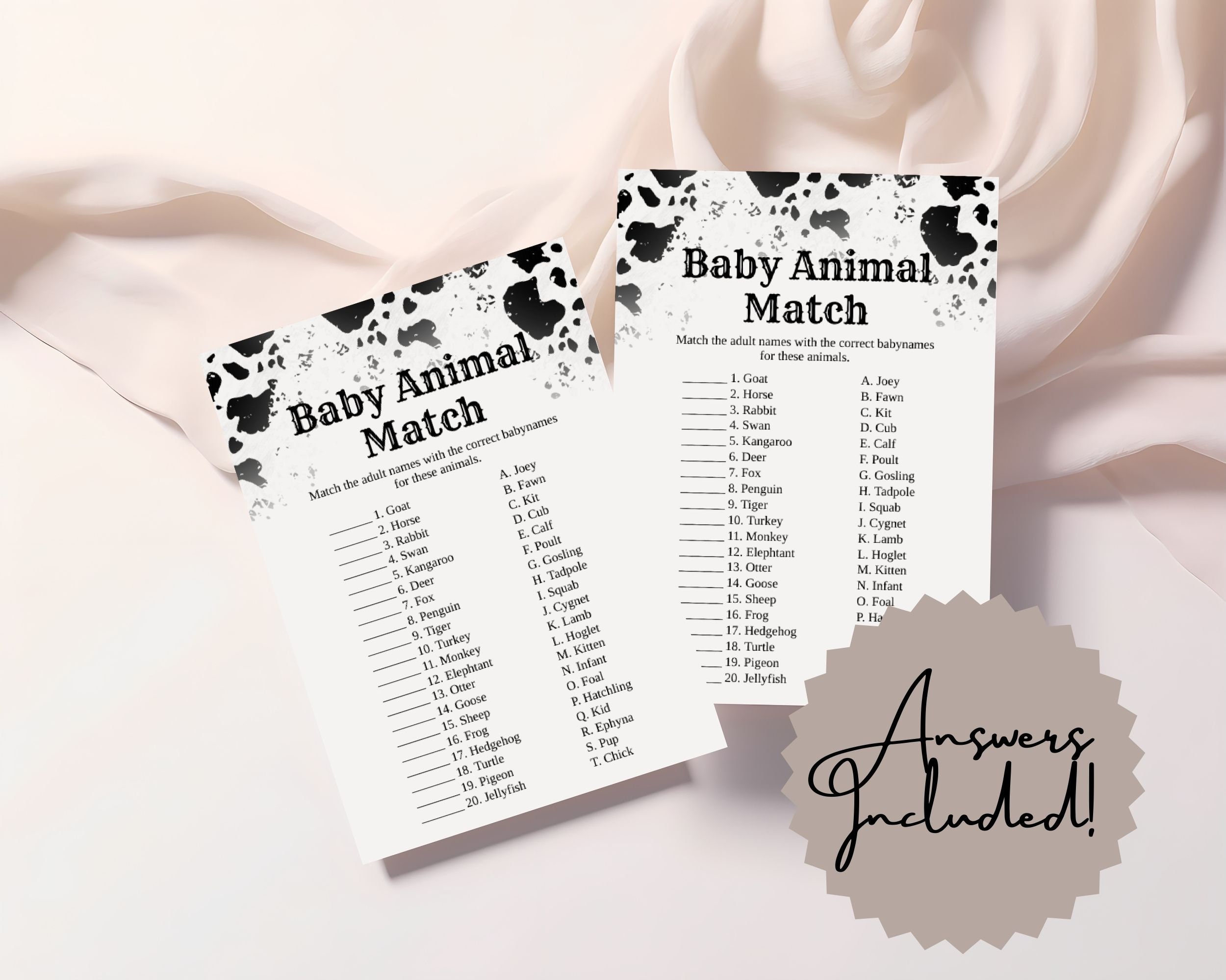 Baby Animals Match Game, Baby Animal Name Game, Instant Download With ...