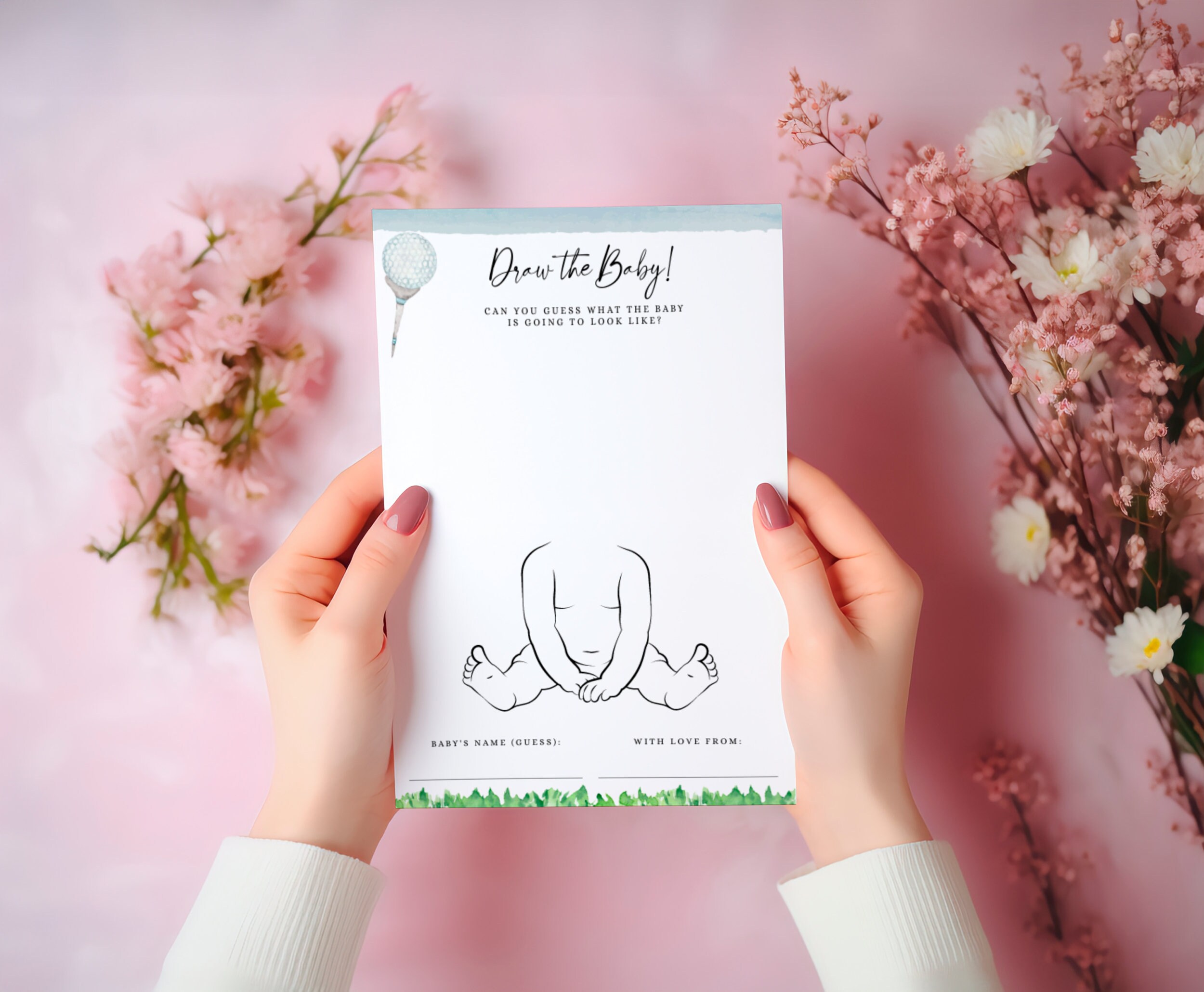 Draw the Baby Game, Draw Baby Shower Printable Games, Golf Theme ...