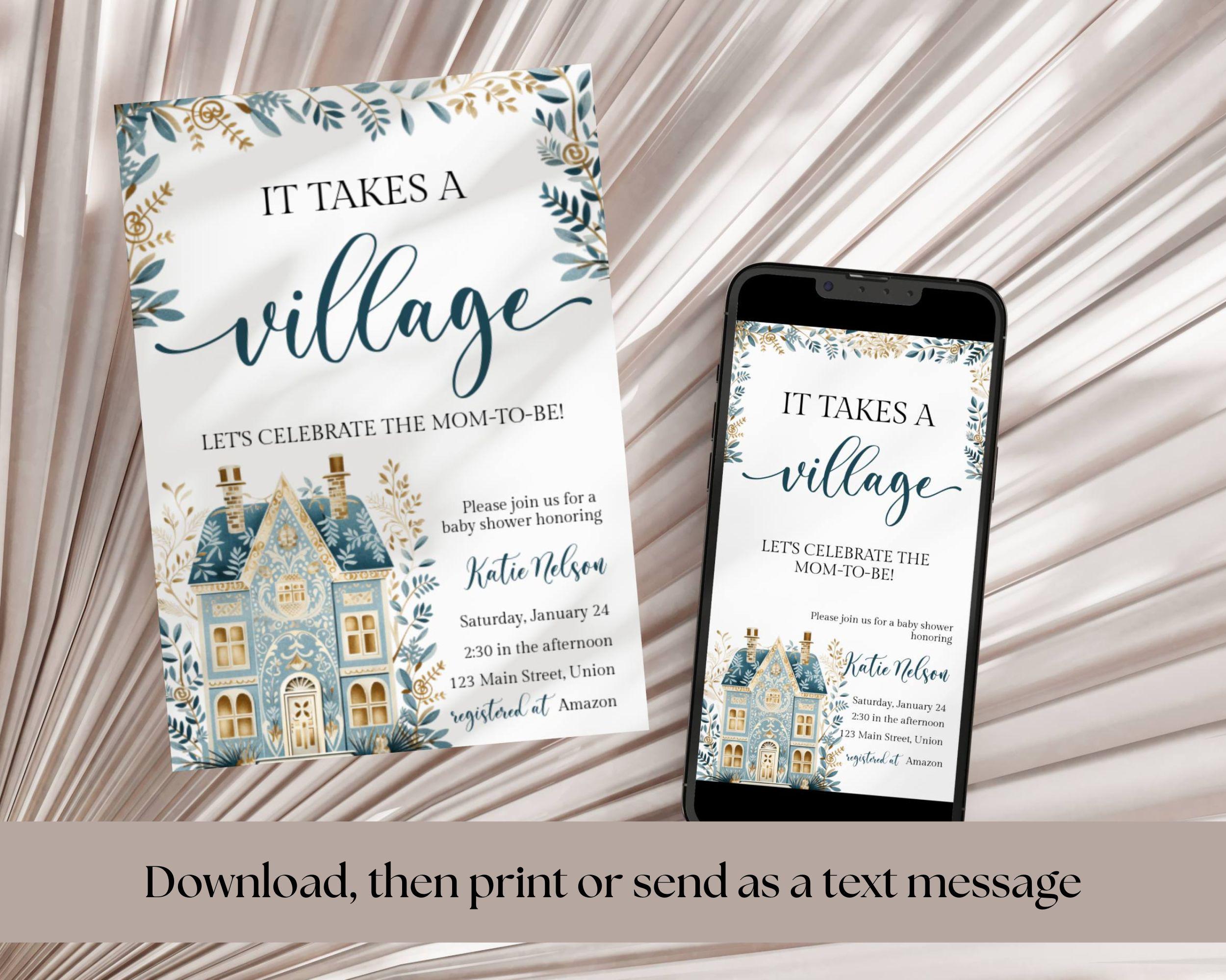 It Takes a Village Baby Shower Invitation Winter, Folkie Invite, Gender ...