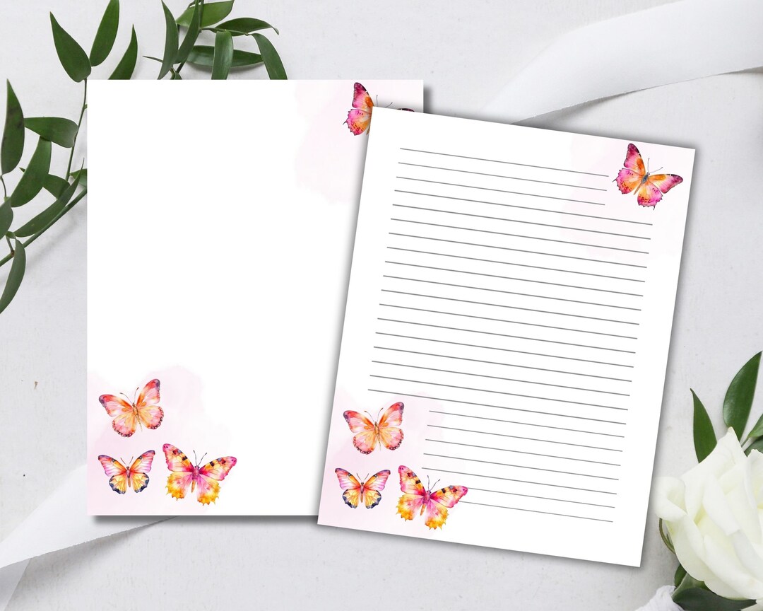 Pink Butterfly Stationery, 8.5x11, JW Letter Writing, Note Paper, Lined ...