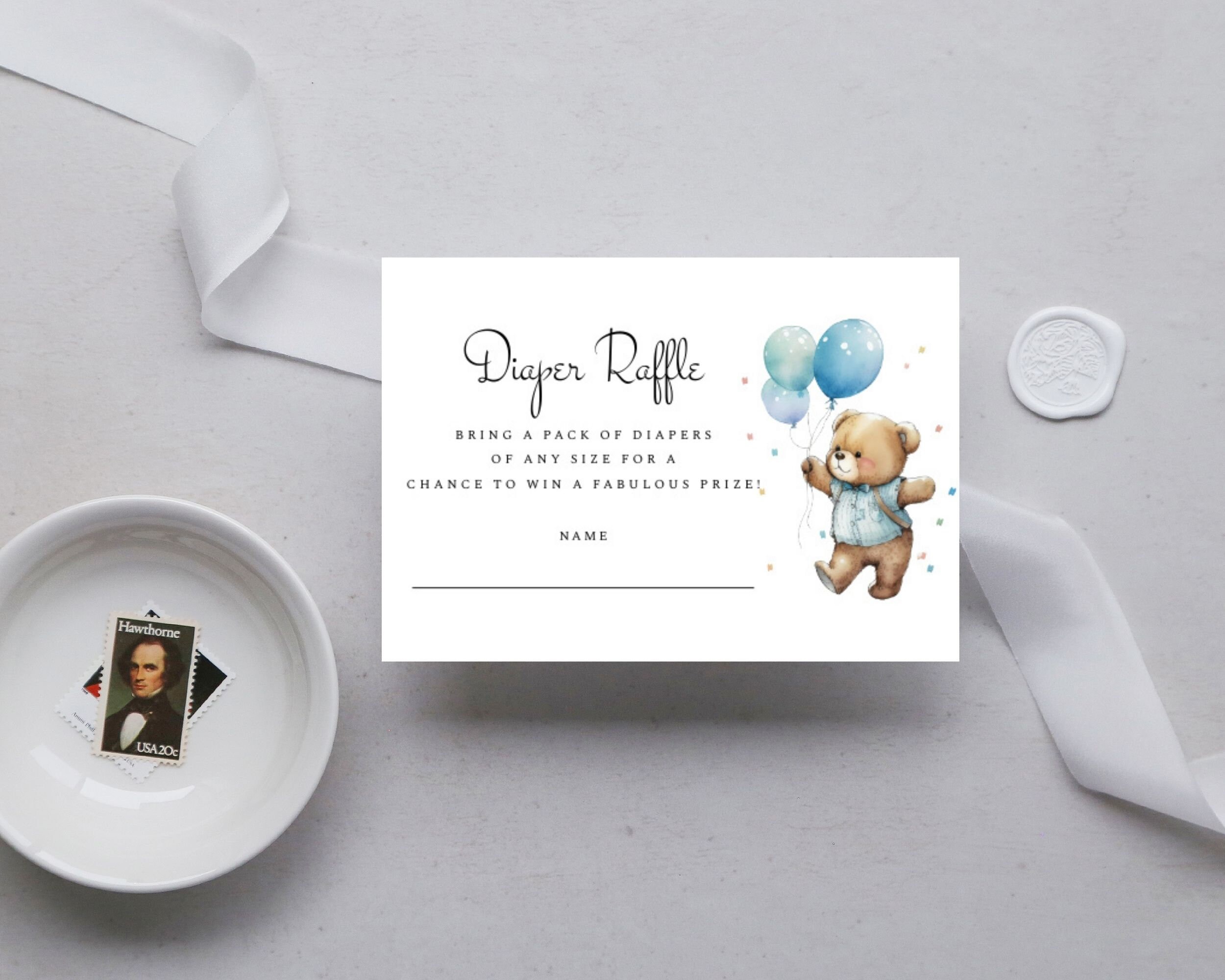 Teddy Bear Diaper Raffle Card, Baby Shower, Diaper Raffle Tickets ...