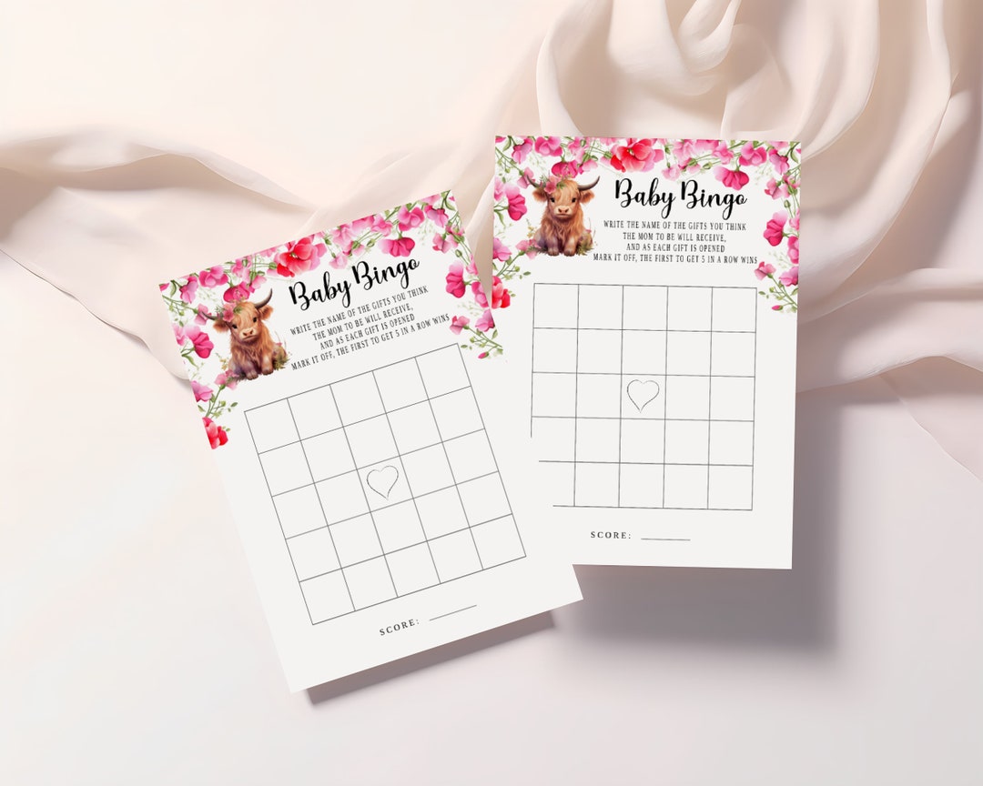 Holy Cow Baby Shower Bingo, Highland Cow Baby Bingo Game, Fun Game for ...