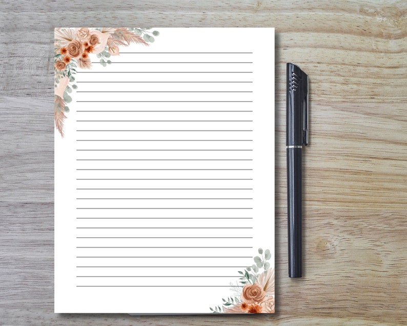 Boho Floral Stationery, 8.5x11, JW Letter Writing, Note Paper, Lined ...