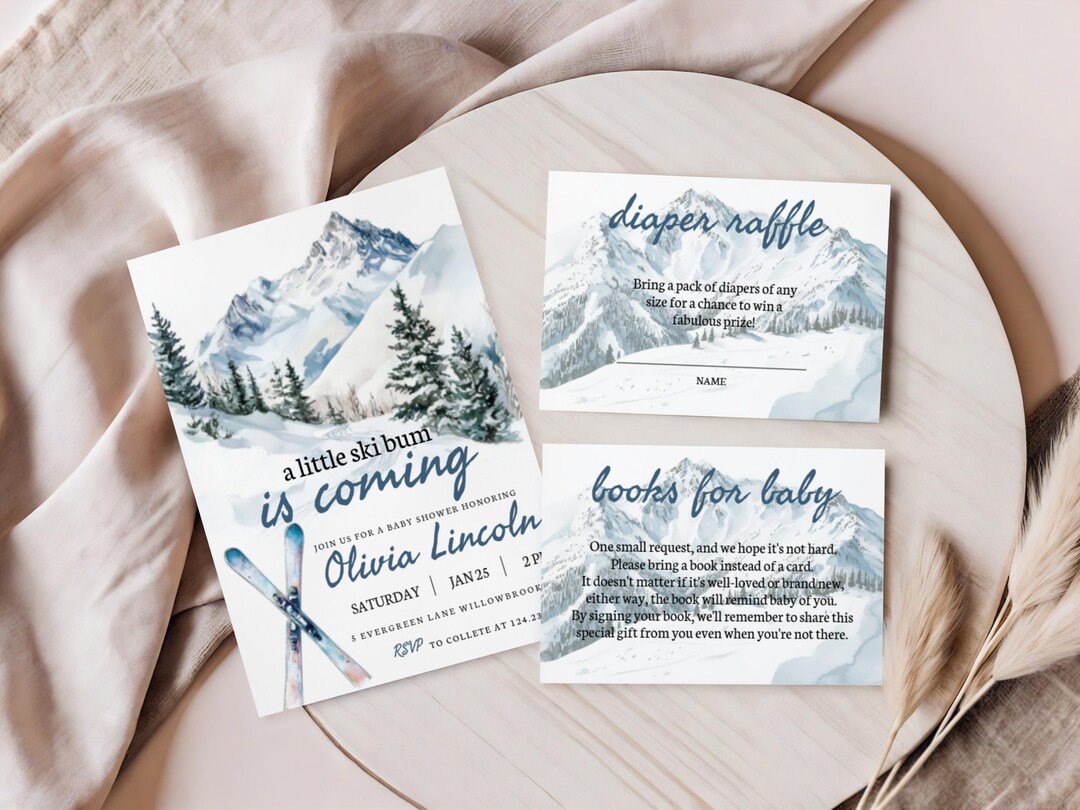 Skiing Baby Shower Bundle, Winter Invitation, Adventure Printable ...