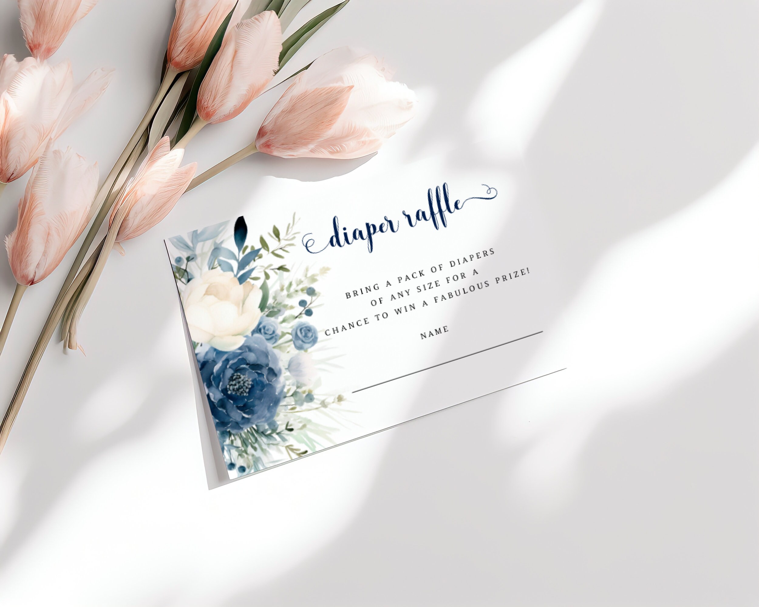Diaper Raffle Ticket Template, Dusty Blue Baby in Bloom Baby Shower ...