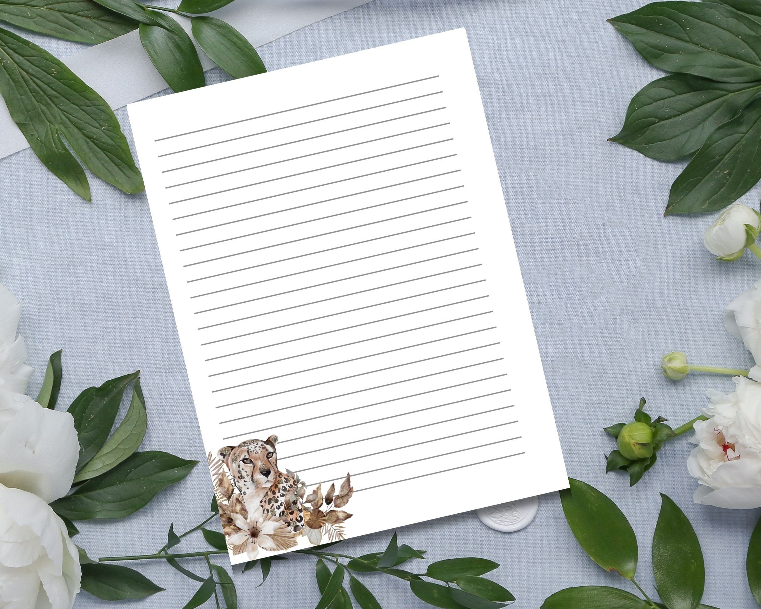 Cheetah Jw Letter Writing Stationery, Digital Download, Lined and Blank ...