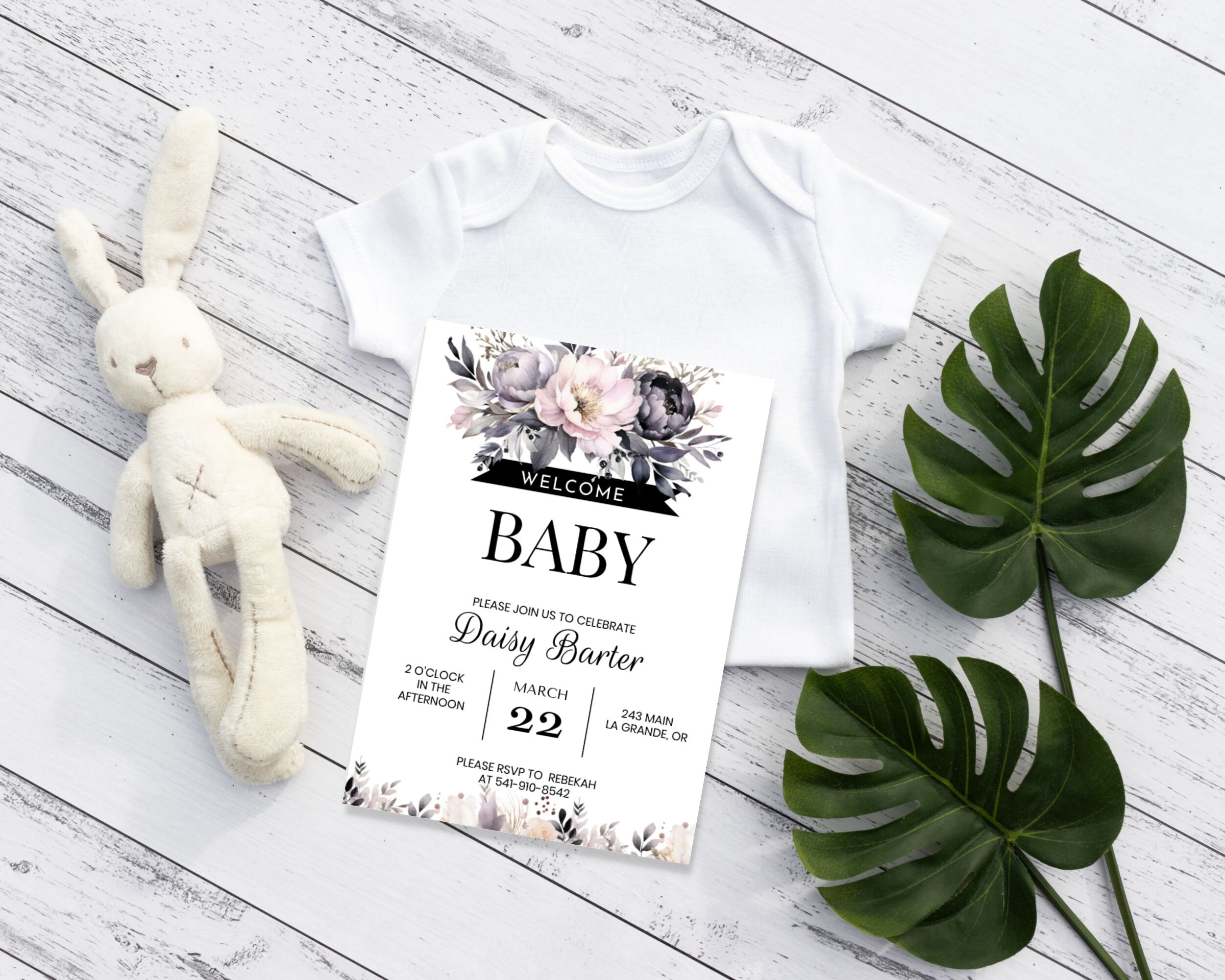 Dark Floral Welcome Baby Shower Invitation DIY Printable - Etsy