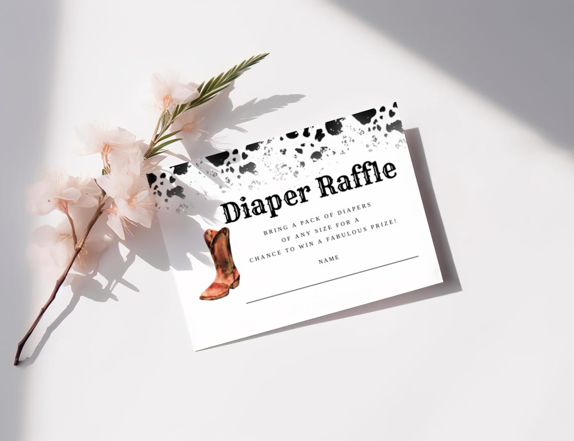 Little Cowboy Diaper Raffle Card, Western Baby Shower, Cow Print Diaper ...