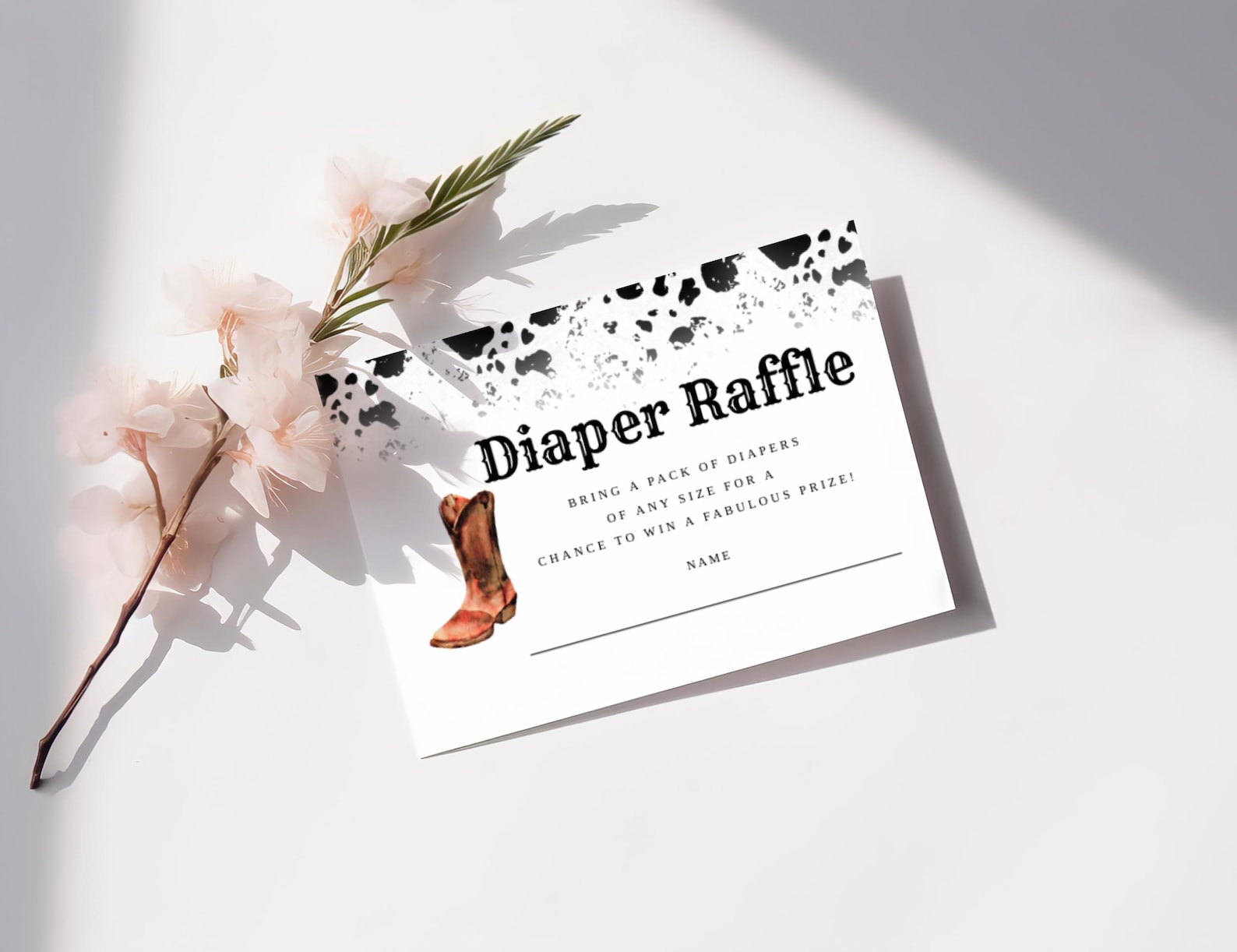 Little Cowboy Diaper Raffle Card, Western Baby Shower, Cow Print Diaper ...