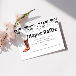 Little Cowboy Diaper Raffle Card, Western Baby Shower, Cow Print Diaper ...