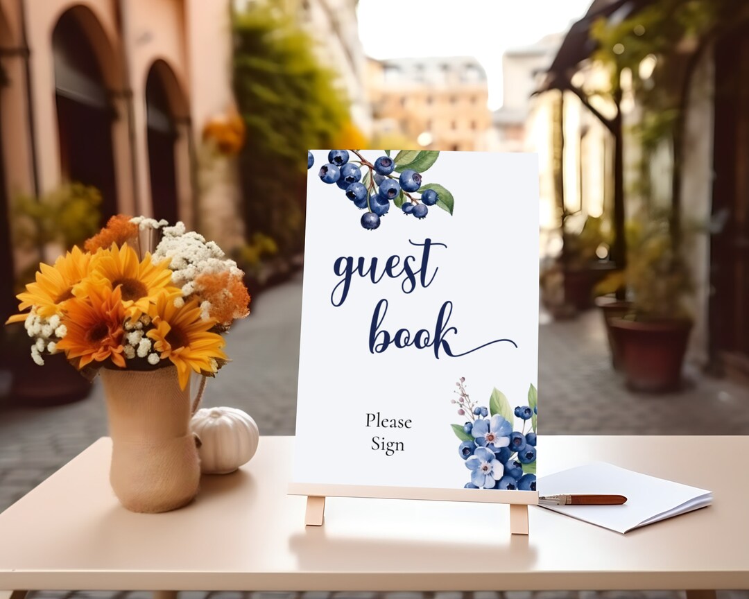 Blueberry Baby Shower Guest Book Sign: Berry Sweet Decor (printable ...