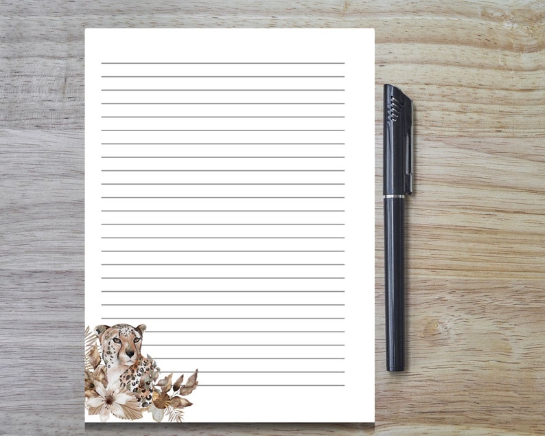Cheetah Jw Letter Writing Stationery, Digital Download, Lined and Blank ...