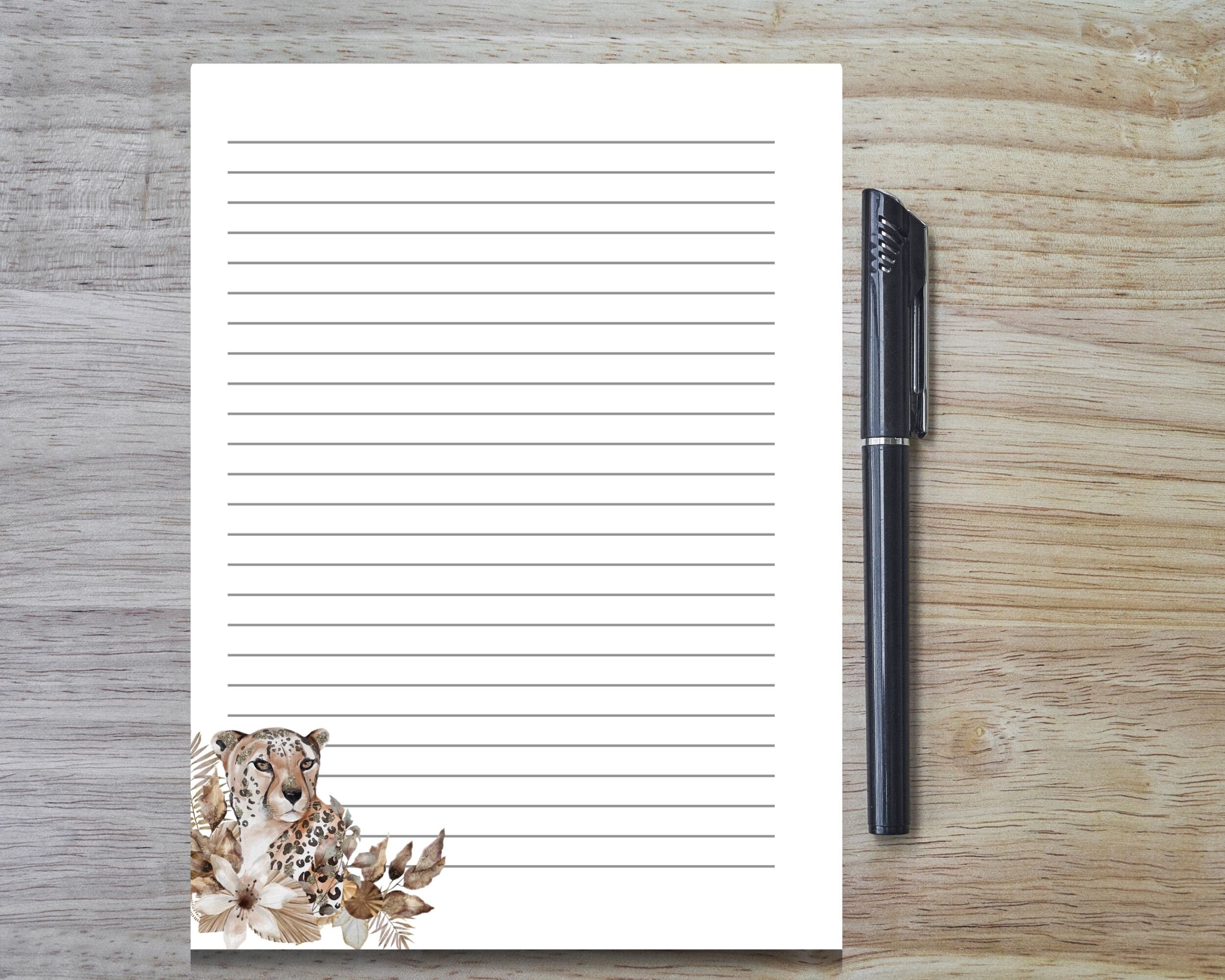 Cheetah Jw Letter Writing Stationery, Digital Download, Lined and Blank ...