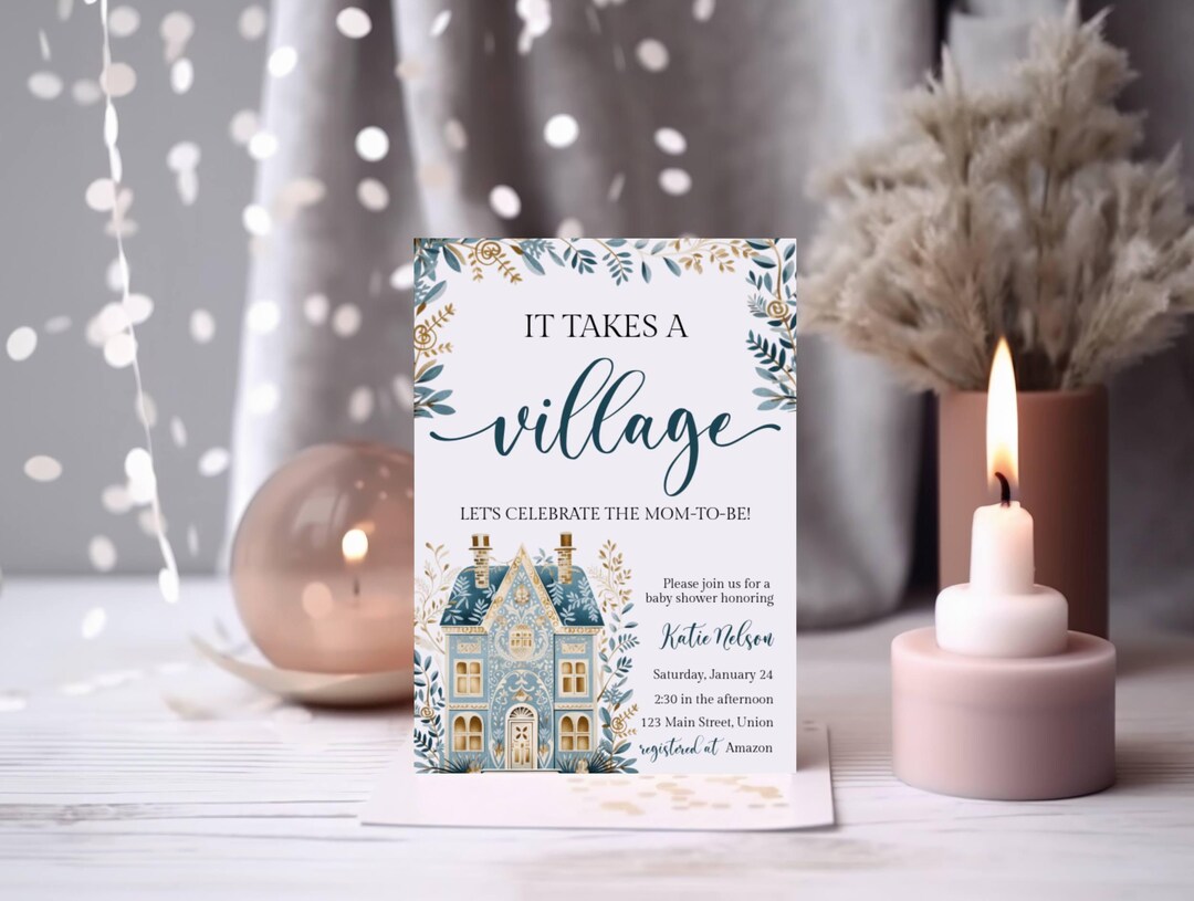 It Takes a Village Baby Shower Invitation Winter, Folkie Invite, Gender ...