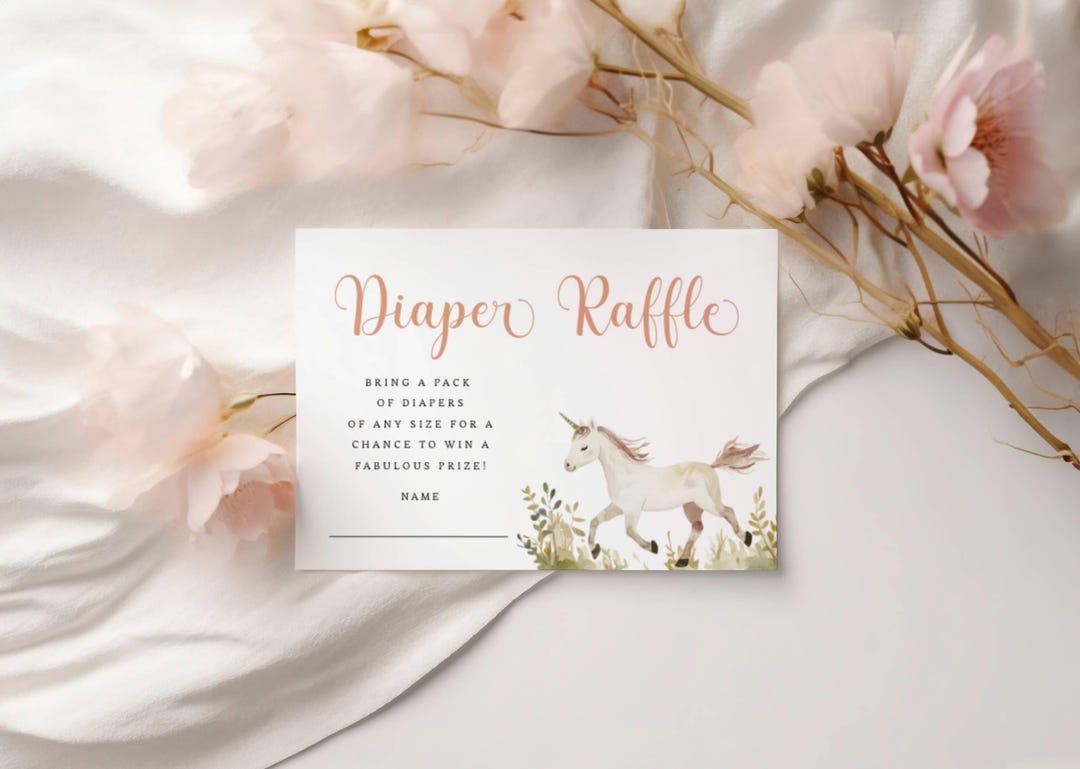 Unicorn Diaper Raffle Ticket, Pastel Pink, Princess, Royal, Editable ...