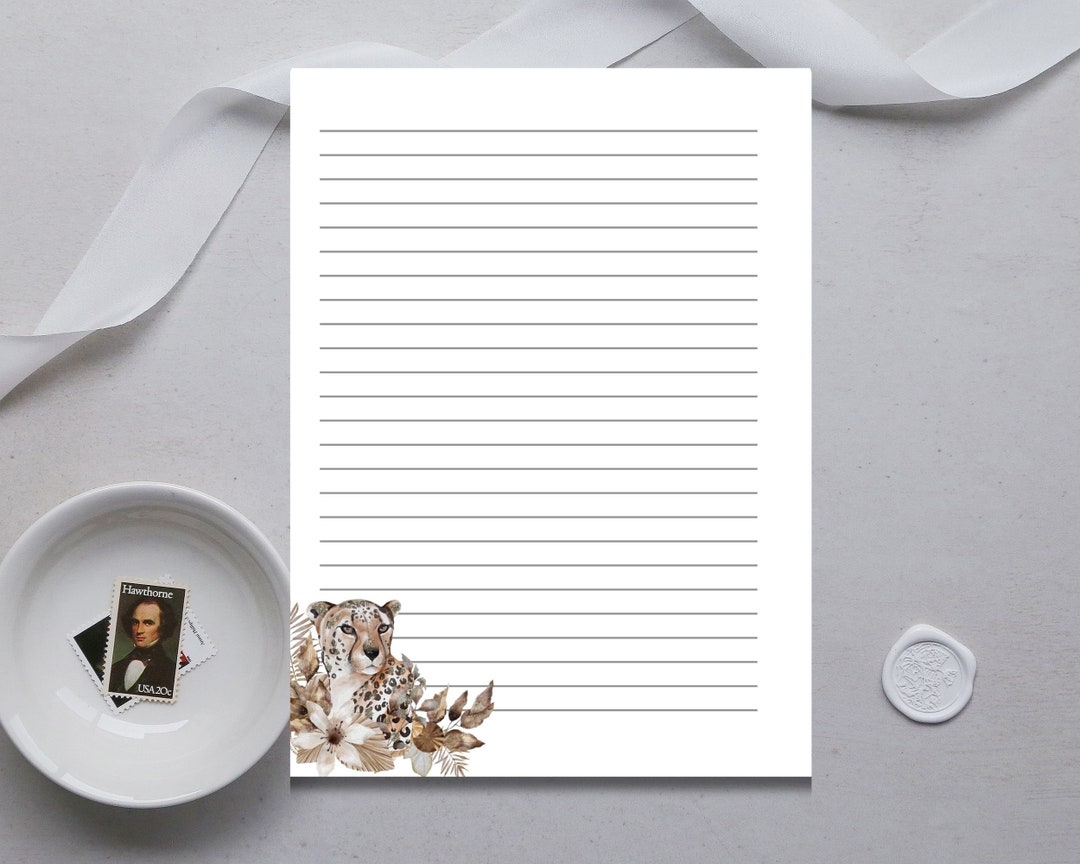 Cheetah Jw Letter Writing Stationery, Digital Download, Lined and Blank ...