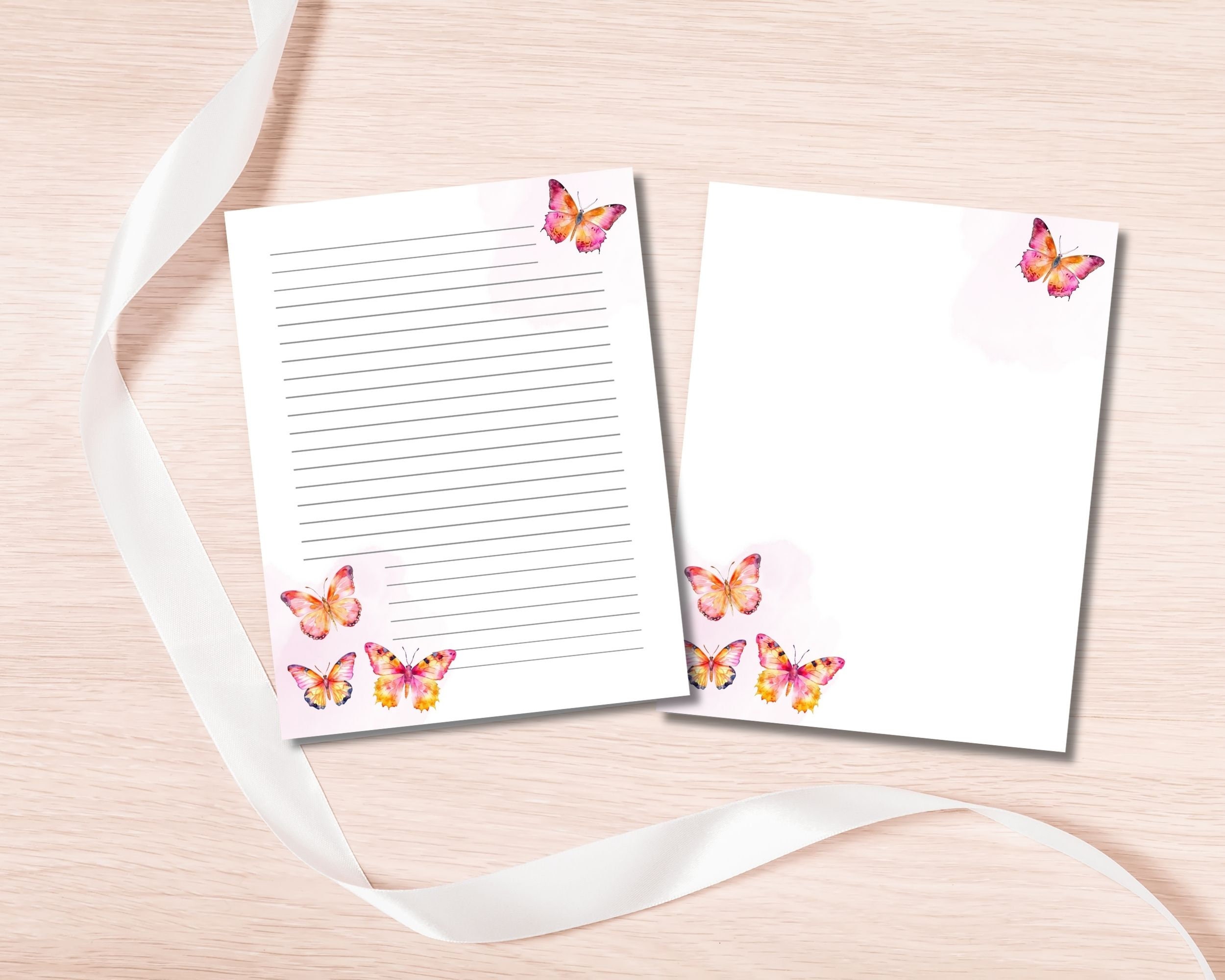 Pink Butterfly Stationery, 8.5x11, JW Letter Writing, Note Paper, Lined ...