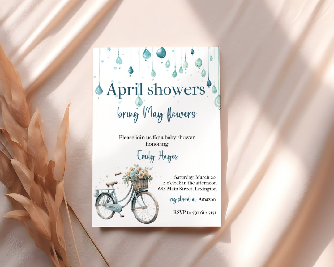 April Showers Bring May Flowers Invite, Baby Shower Invitation, Spring ...