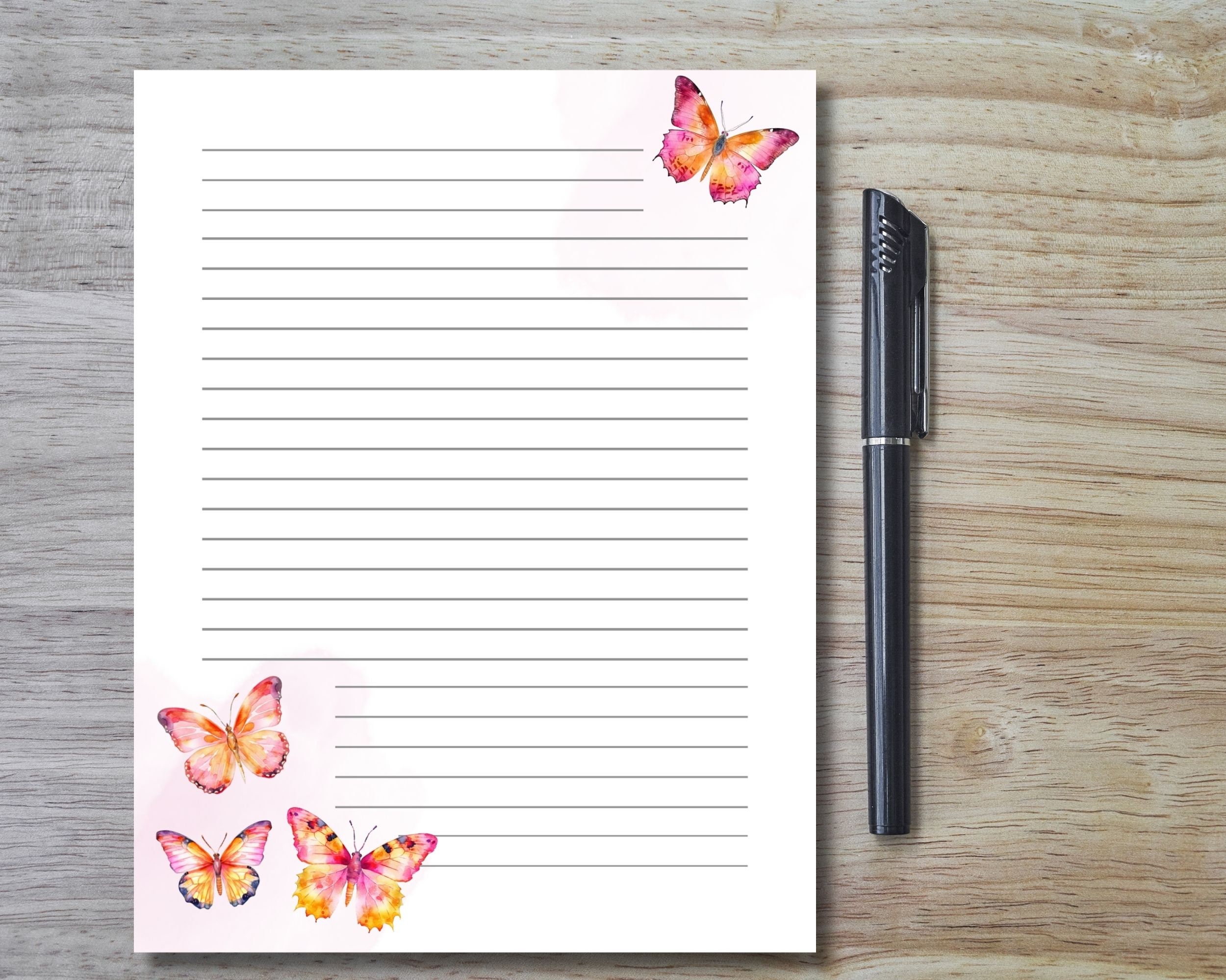 Pink Butterfly Stationery, 8.5x11, JW Letter Writing, Note Paper, Lined ...
