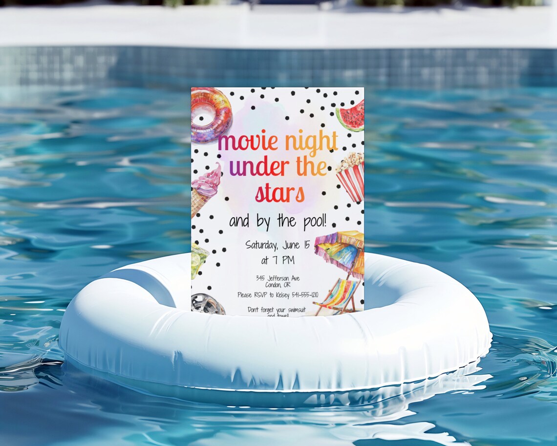 Movie Night by the Pool Party Invitation, Splash Party Invite, Summer ...