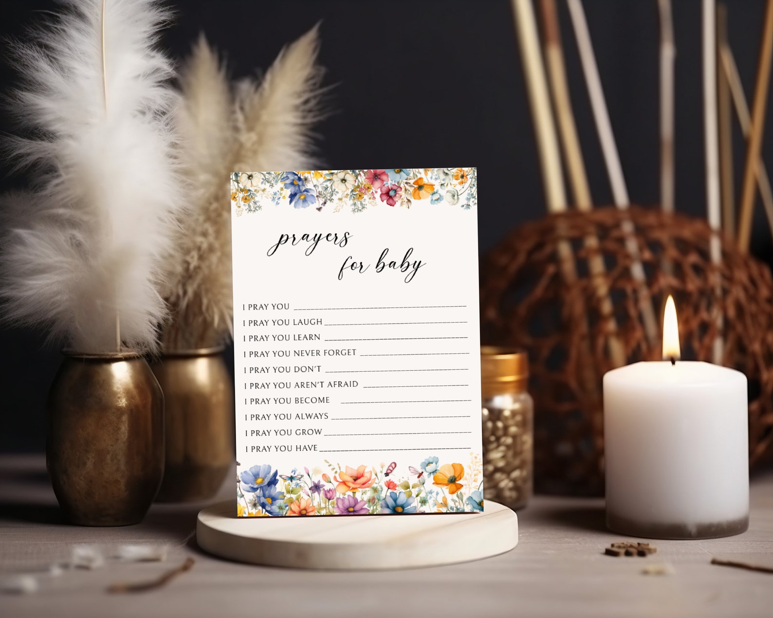 Wildflower Baby Shower Prayer Card, Prayers for Baby Card, Enchanted to ...