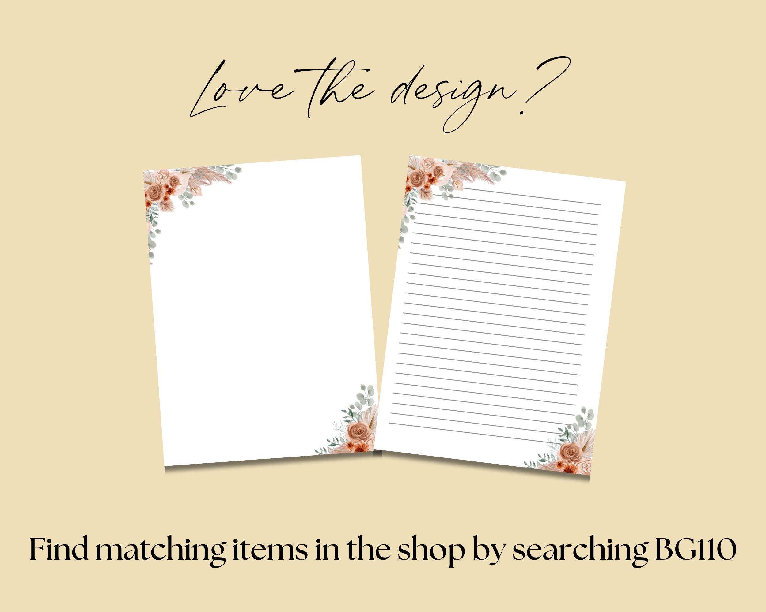 Boho Floral Stationery, 8.5x11, JW Letter Writing, Note Paper, Lined ...