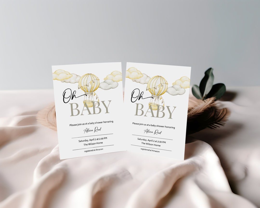 Hot Air Balloon Baby Shower Invitation Oh the Places He'll Go, Oh Baby Shower Invite, Travel ...