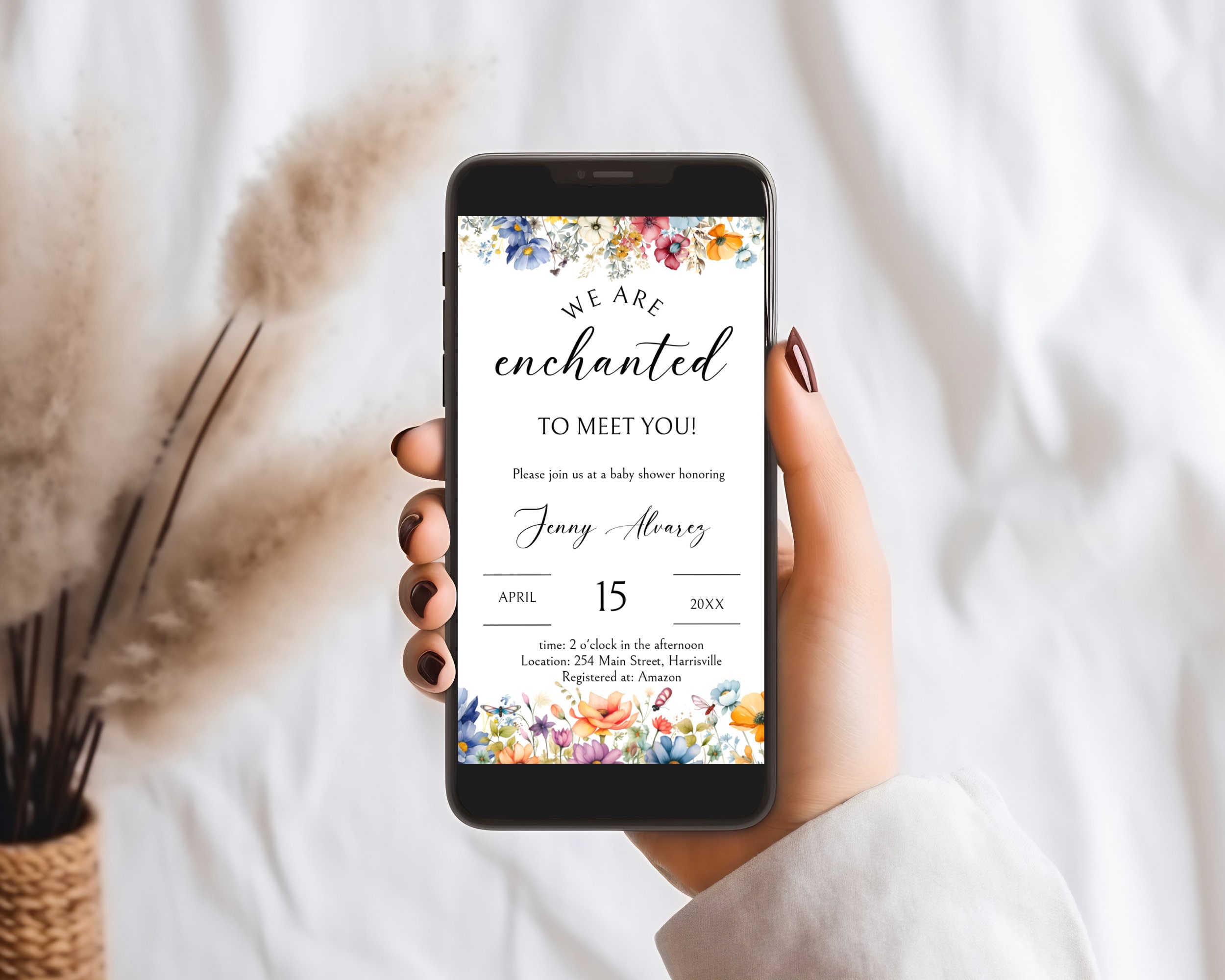 We Are Enchanted to Meet You Baby Shower Digital Invitation, Wildflower ...