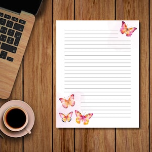 Pink Butterfly Stationery, 8.5x11, JW Letter Writing, Note Paper, Lined ...