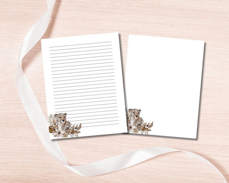 Cheetah Jw Letter Writing Stationery, Digital Download, Lined and Blank ...