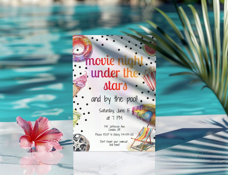 Movie Night by the Pool Party Invitation, Splash Party Invite, Summer ...