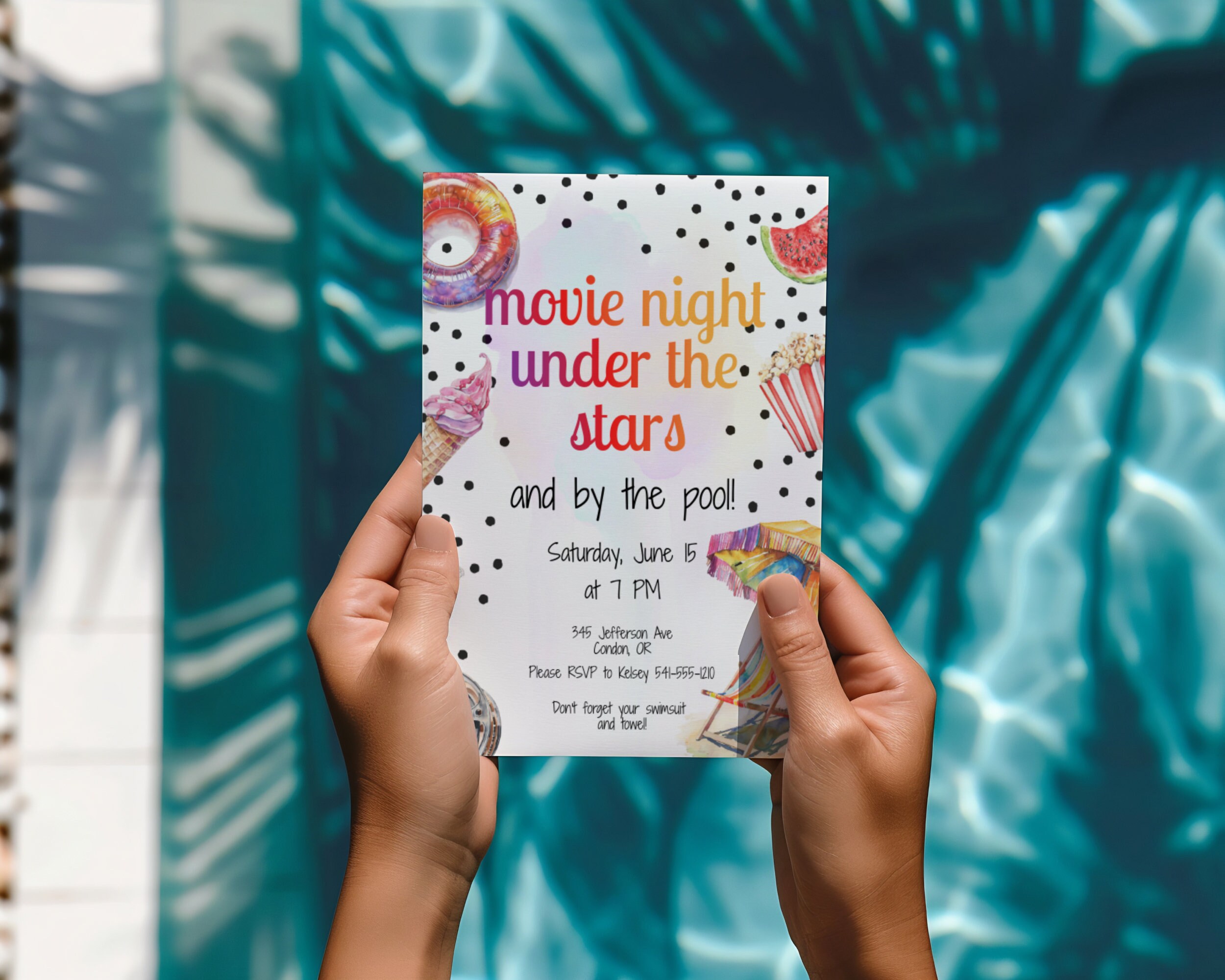 Movie Night by the Pool Party Invitation, Splash Party Invite, Summer ...