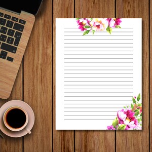 Pink Floral Stationery, 8.5x11, JW Letter Writing, Note Paper, Lined ...