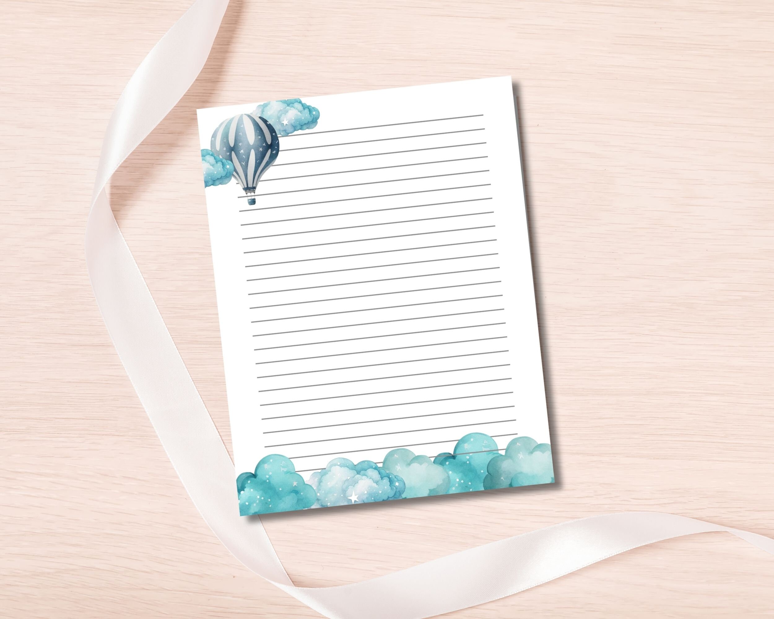 Jw Letter Writing Stationery, Blue Hot Air Balloon, Digital Download ...